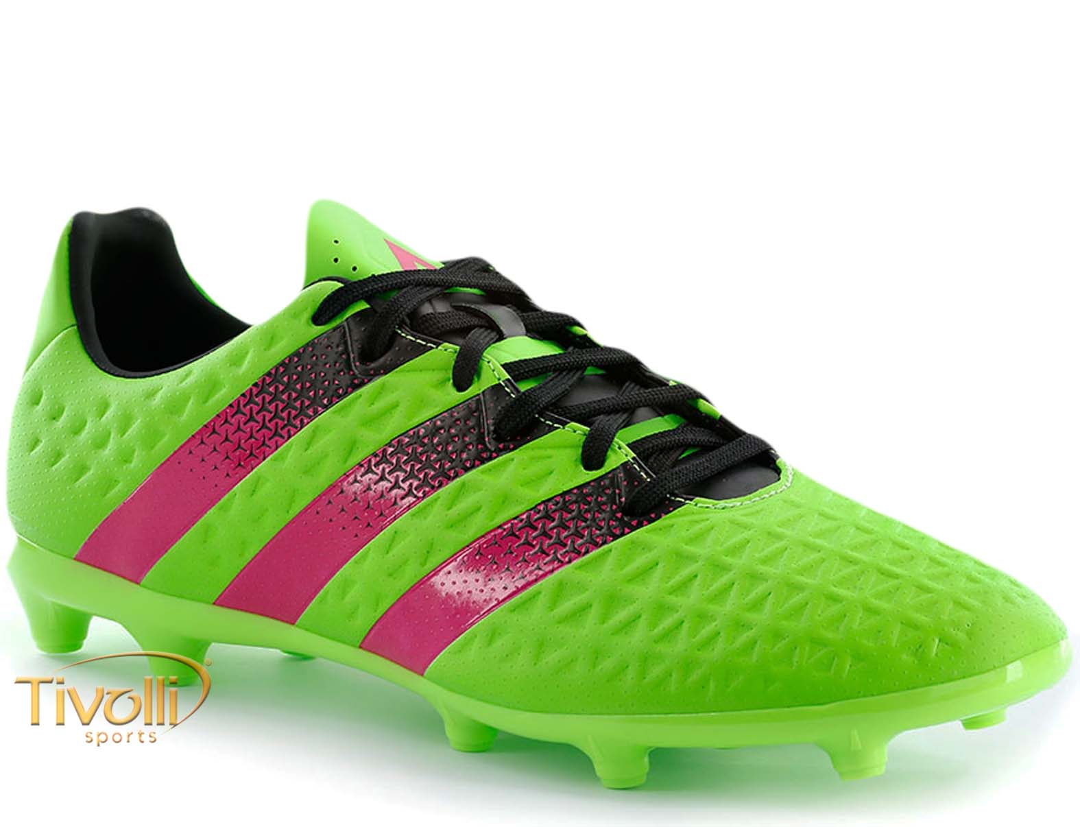 Chuteira Adidas ACE 16.3 Campo > Verde, rosa e preta >